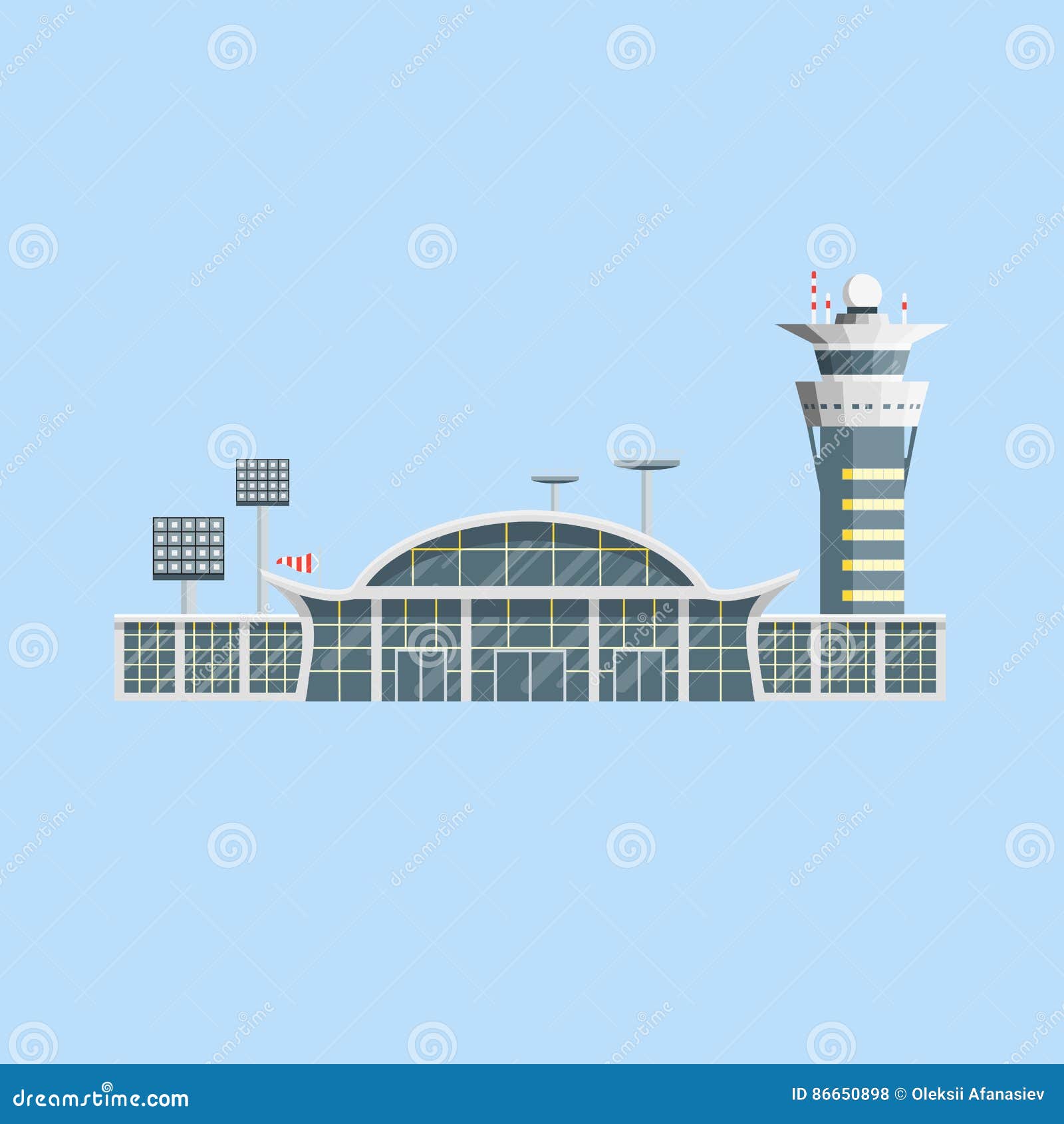 Airport Building with Control Tower. Flat Design Stock Vector ...