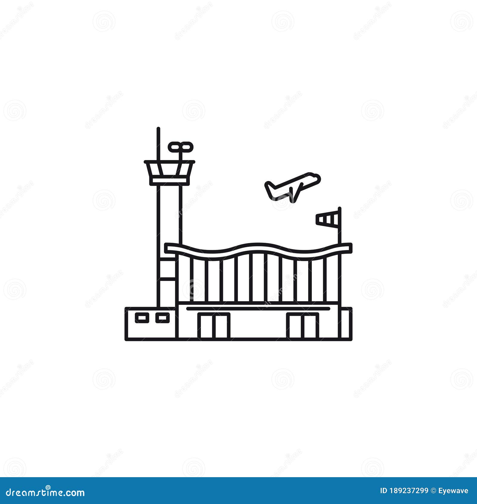 Airport Buildings with Control Tower Vector Line Icon Stock Vector ...
