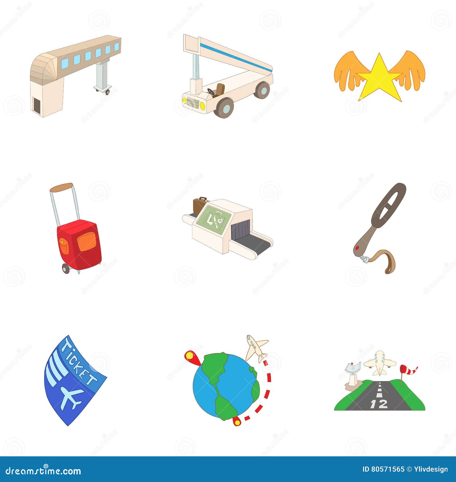 Airport Check-in Icons Set, Cartoon Style Stock Vector - Illustration ...