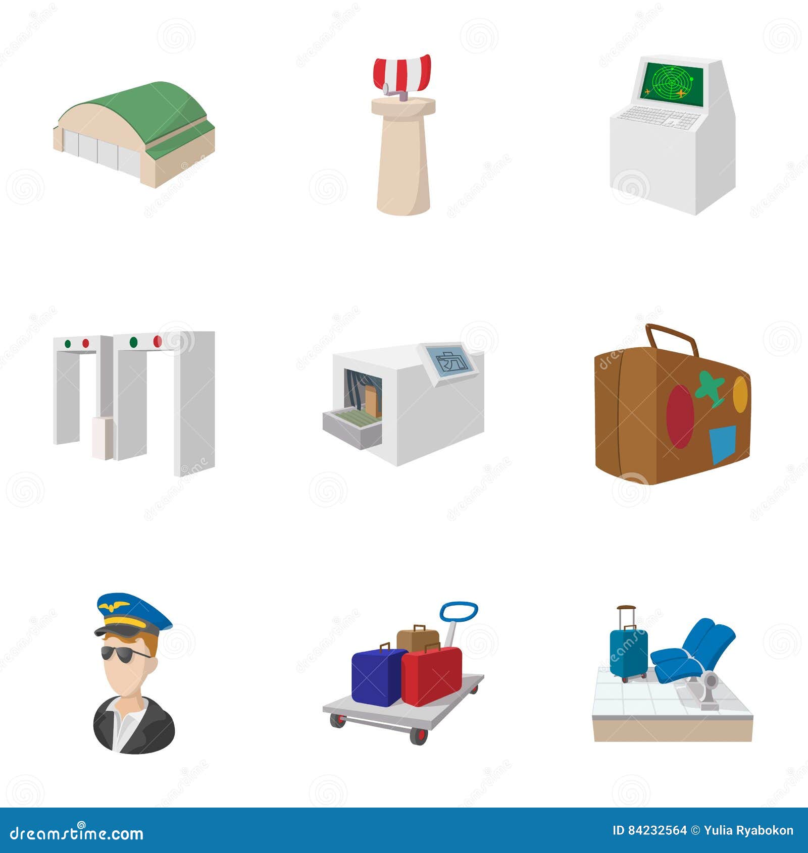 Airport Check-in Icons Set, Cartoon Style Stock Vector - Illustration ...