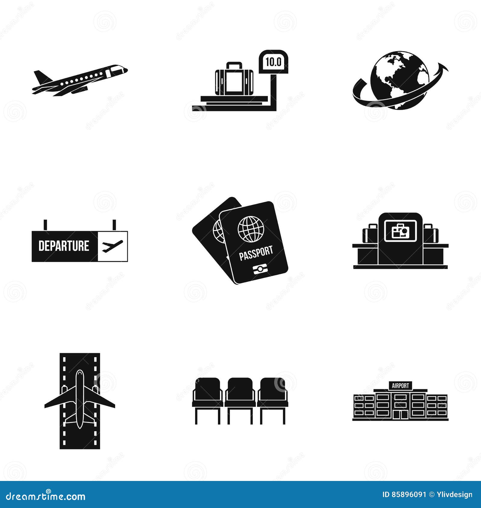 Airport Check-in Icons Set, Simple Style Stock Vector - Illustration of ...
