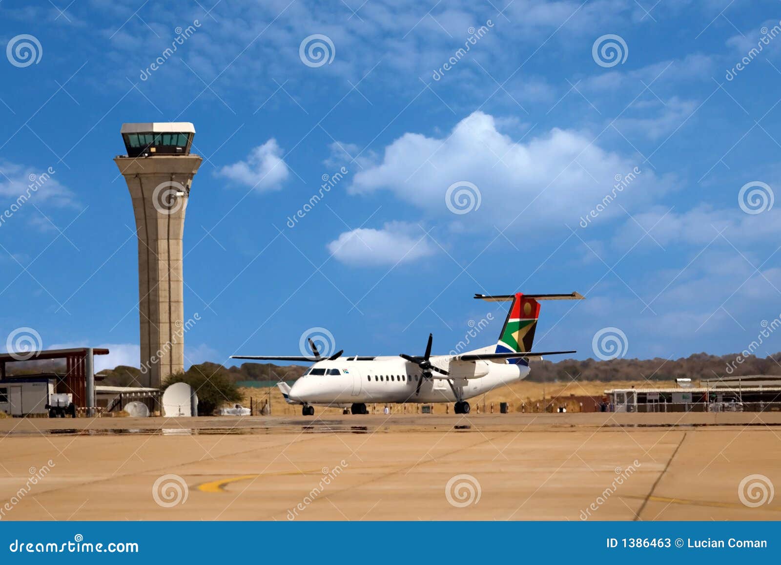 Airport Control Tower At Silhouette Background, Radar Tower Plane ...