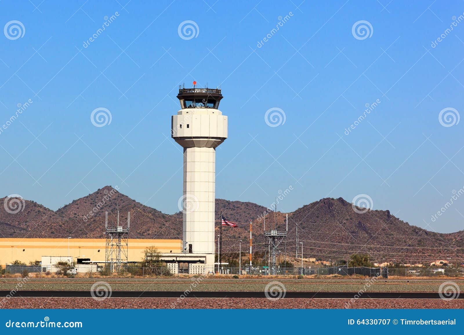 Airport Control Tower stock image. Image of clear, flag - 64330707