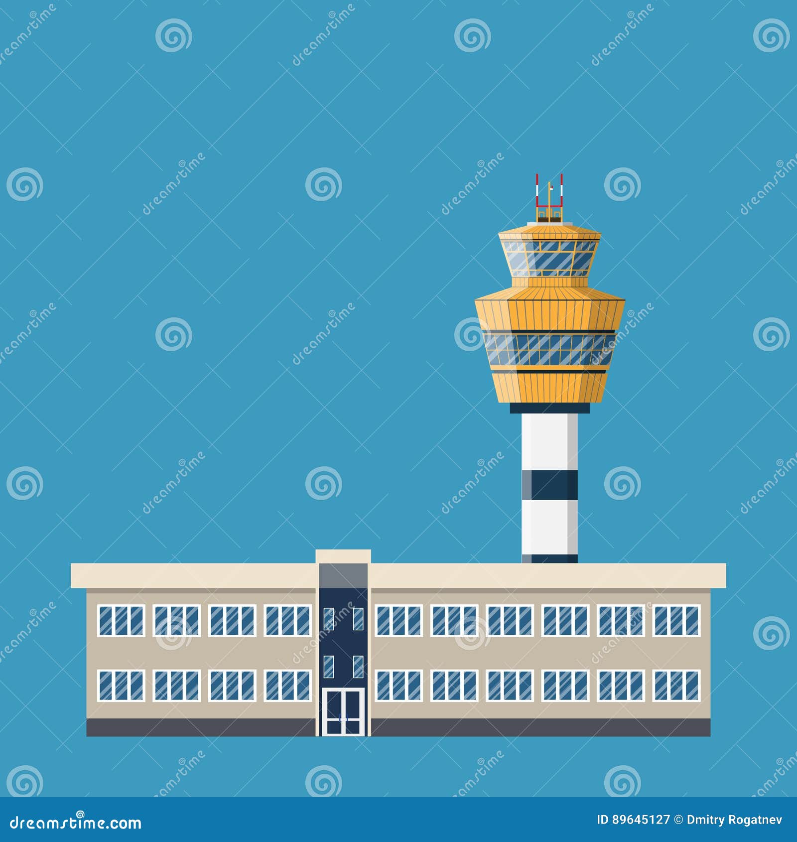 Airport Control Tower and Terminal Building. Stock Vector ...