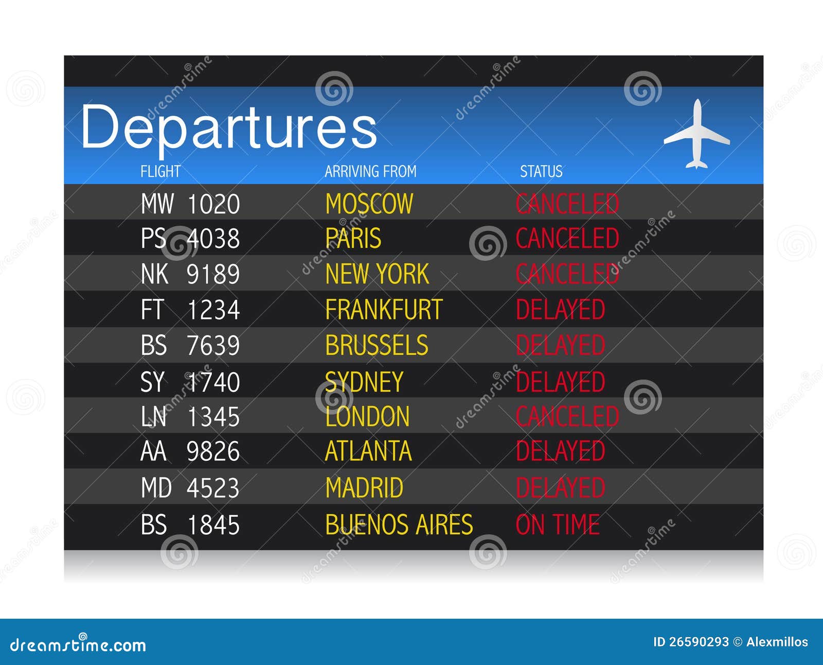 Airport Crisis Departure Table - Delayed Canceled Stock Illustration ...