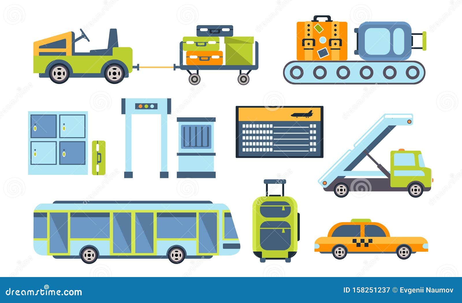 Airport Design Elements Set, Different Transport Types, Service ...