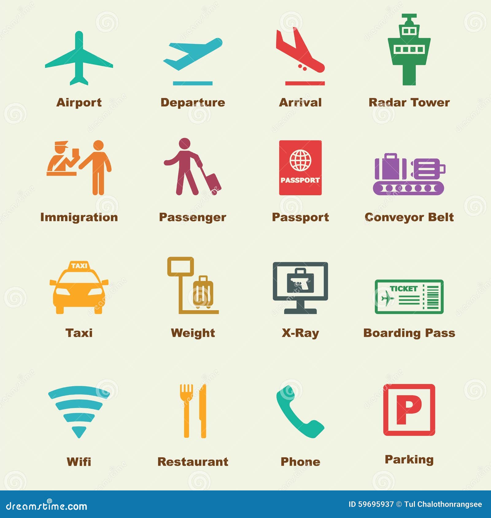 Airport elements stock vector. Illustration of pictogram - 59695937