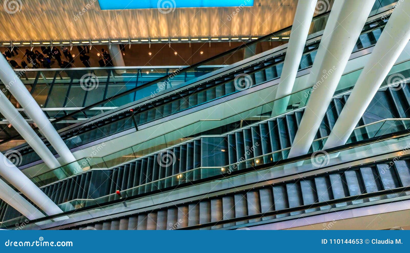 Airport Escalators and Columns Stock Image - Image of pedestrian ...
