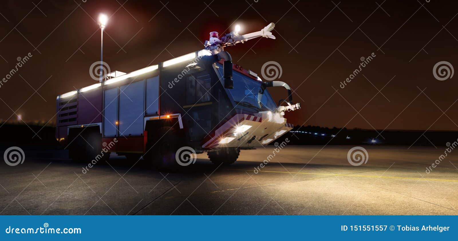 Airport Fire Fighter Truck at Night Stock Image - Image of safety ...