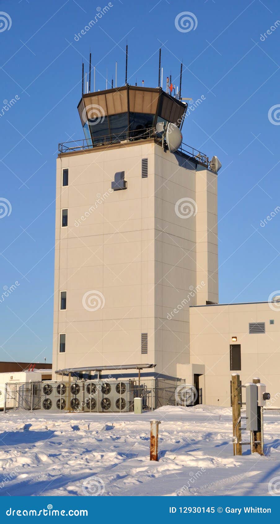 Airport Flight Control Tower in Winter Stock Image - Image of runway ...