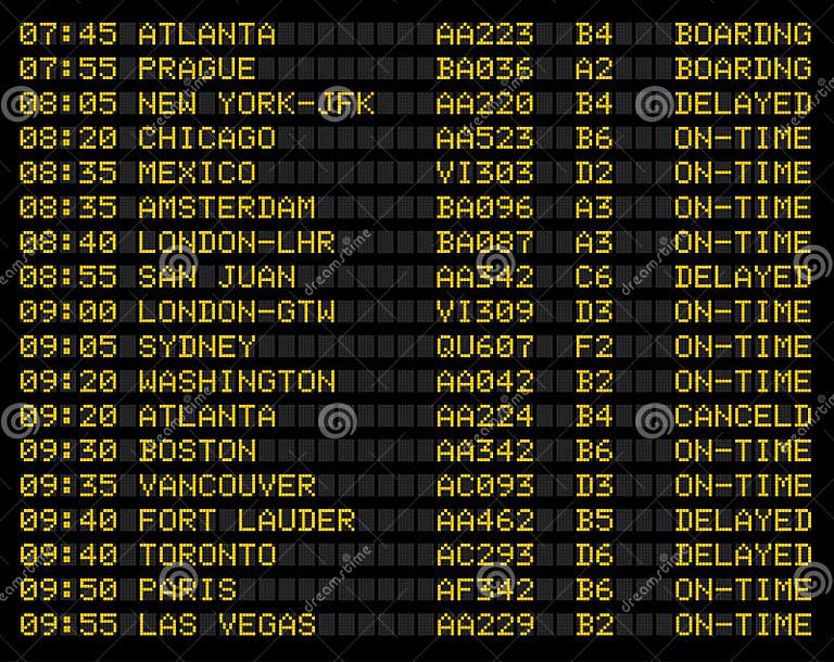 Airport Flight Schedule Sign Editorial Image - Illustration of ...