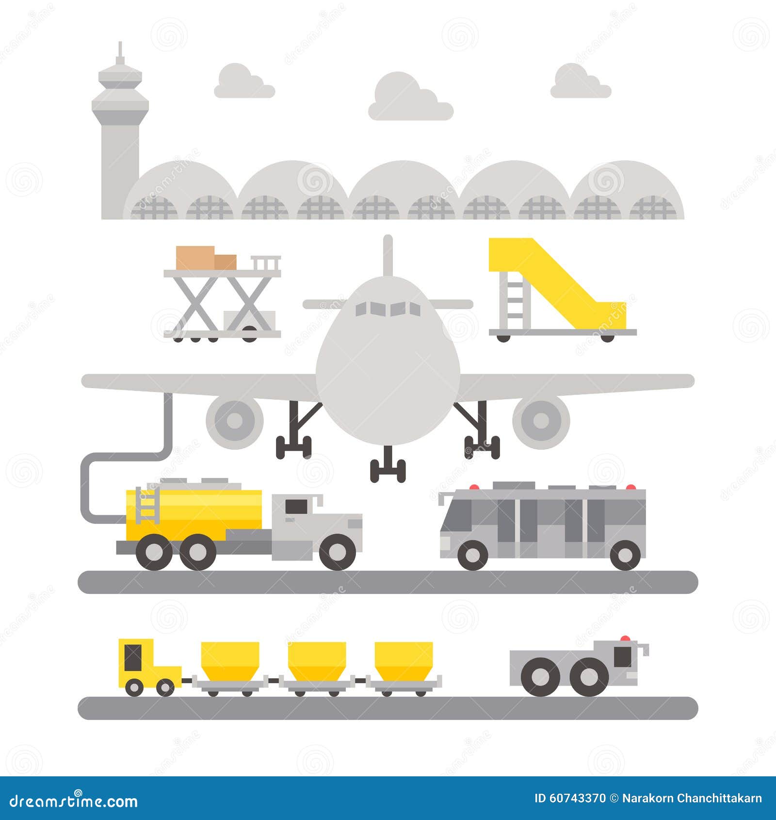 Airport Ground Support Machineries Flat Design Stock Vector ...