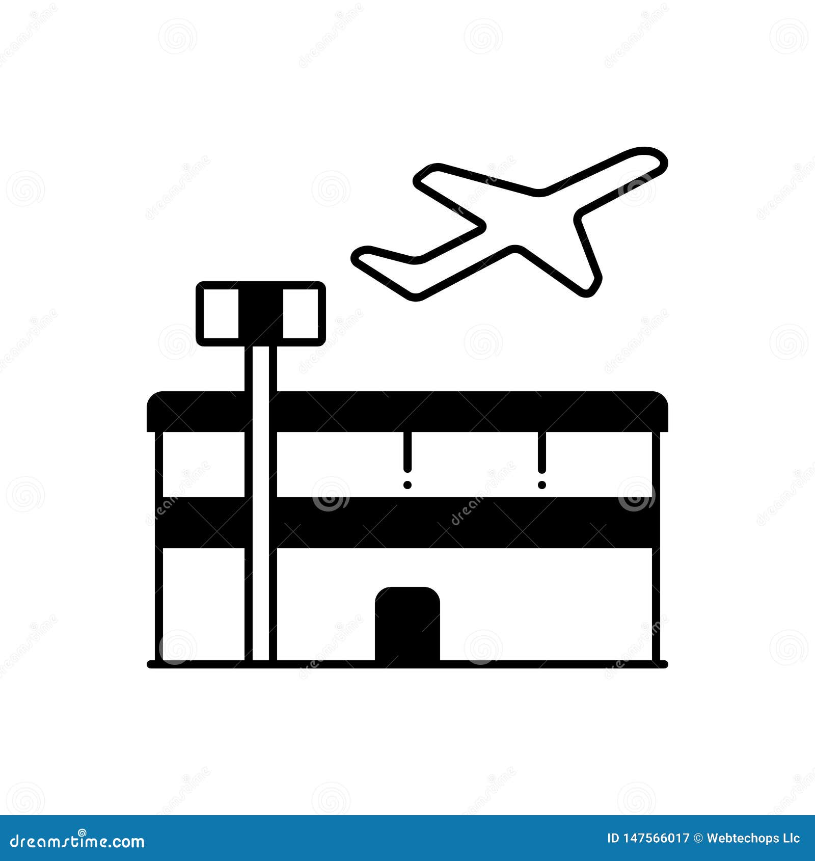 Black Solid Icon for Airport, Aerodrome and Plane Stock Illustration ...