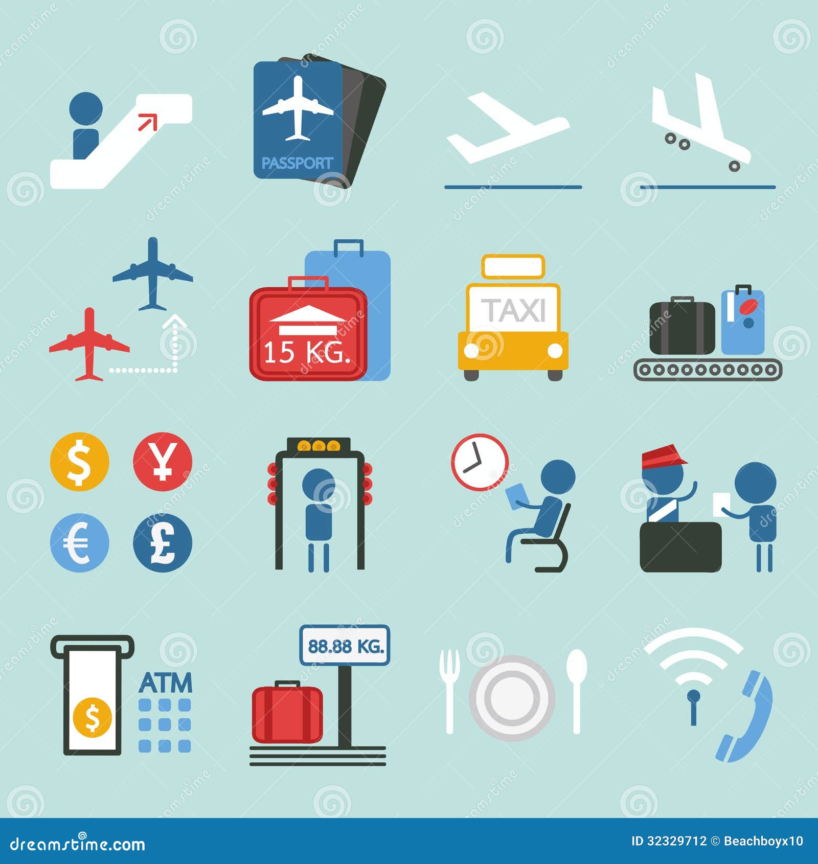 Airport Icon. Passenger Terminal, Control Tower And Silhouettes Of ...