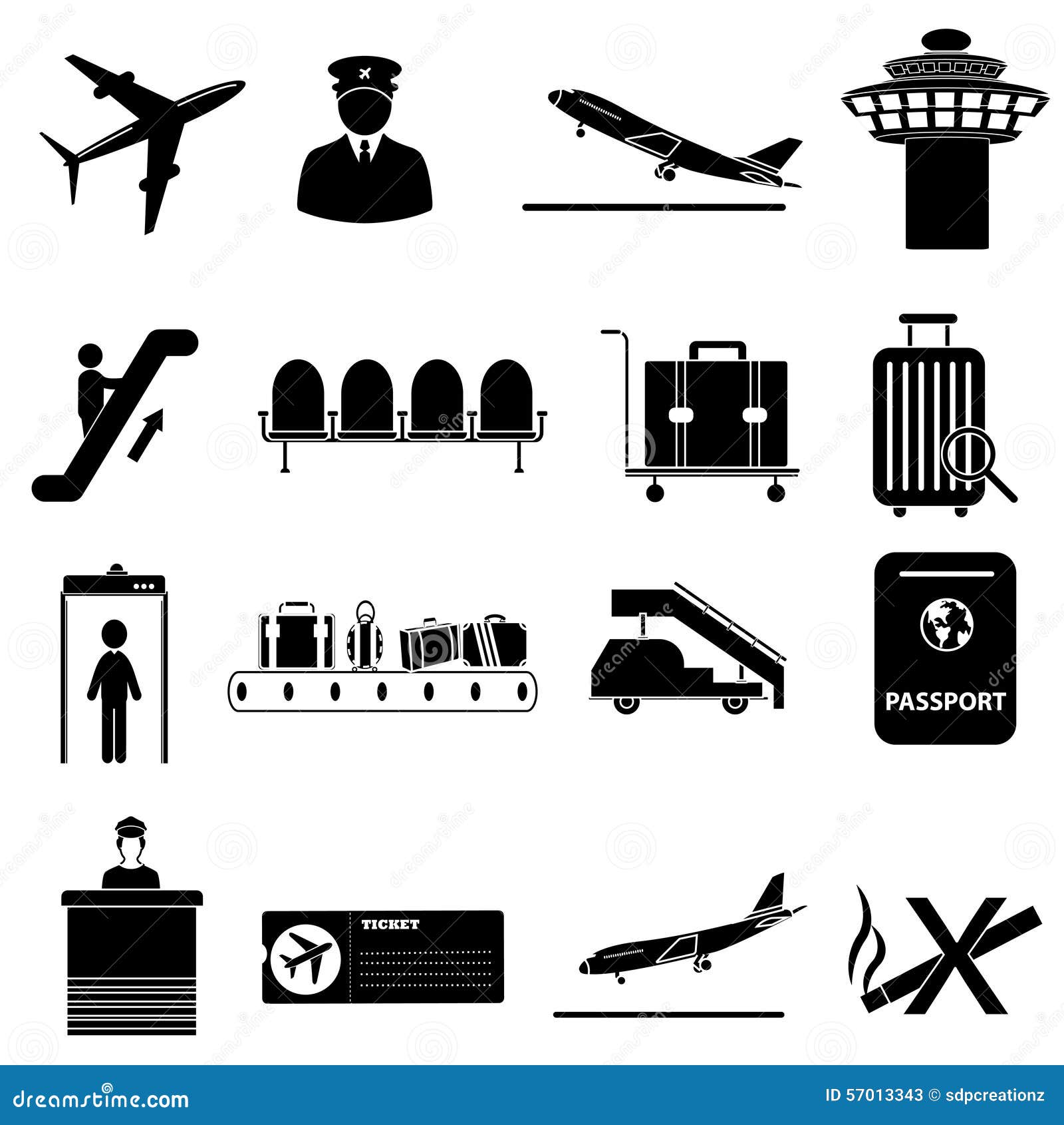Airport icons set stock vector. Illustration of business - 57013343