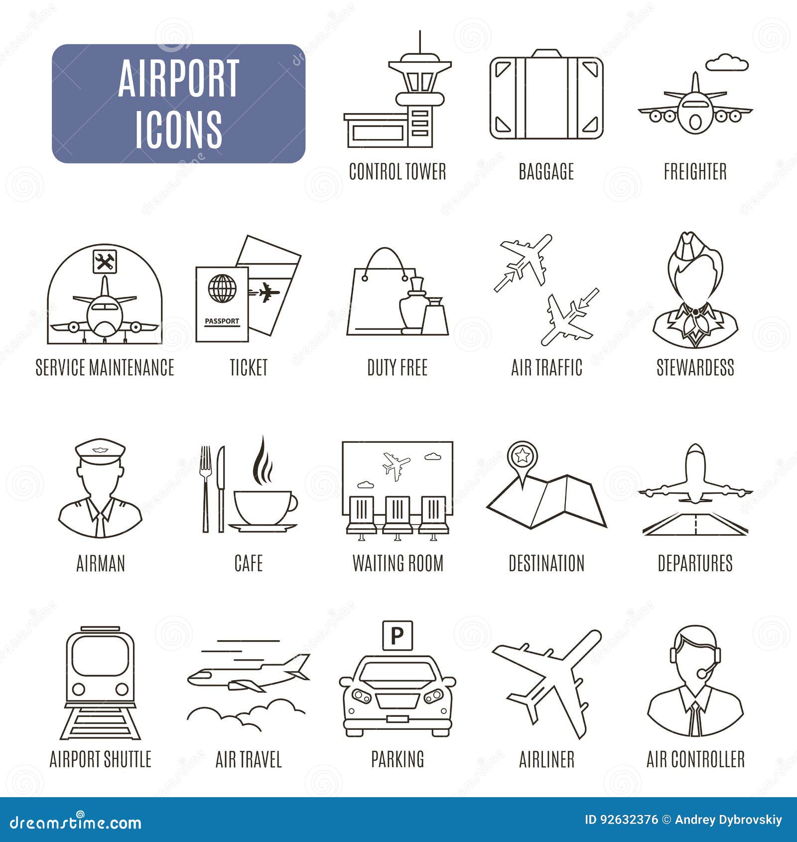 Airport Icons. Set of Vector Pictograms Stock Vector - Illustration of ...