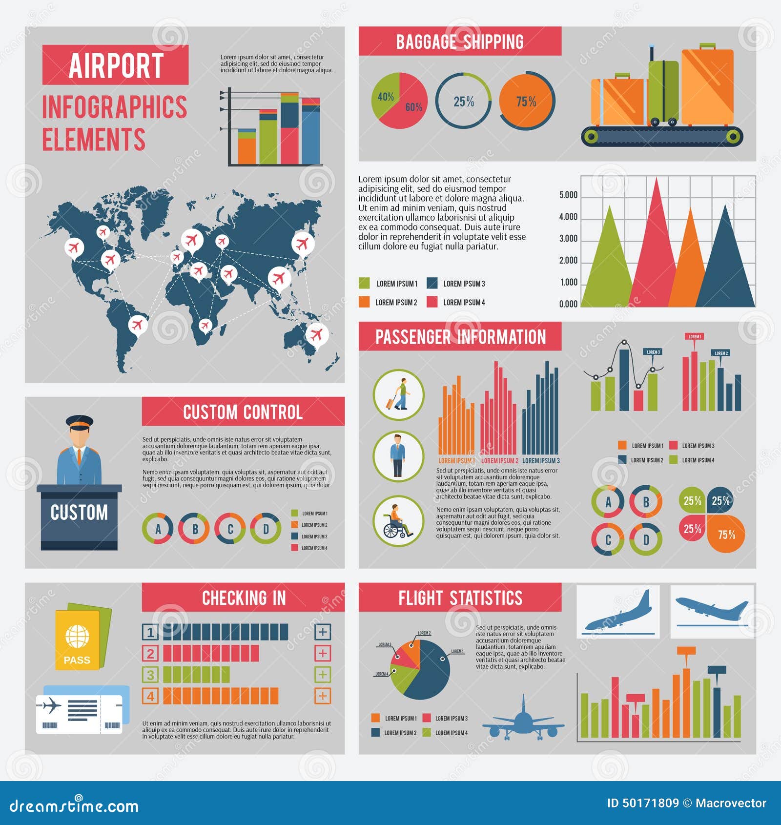 Airport Infographics Set stock vector. Illustration of elements - 50171809