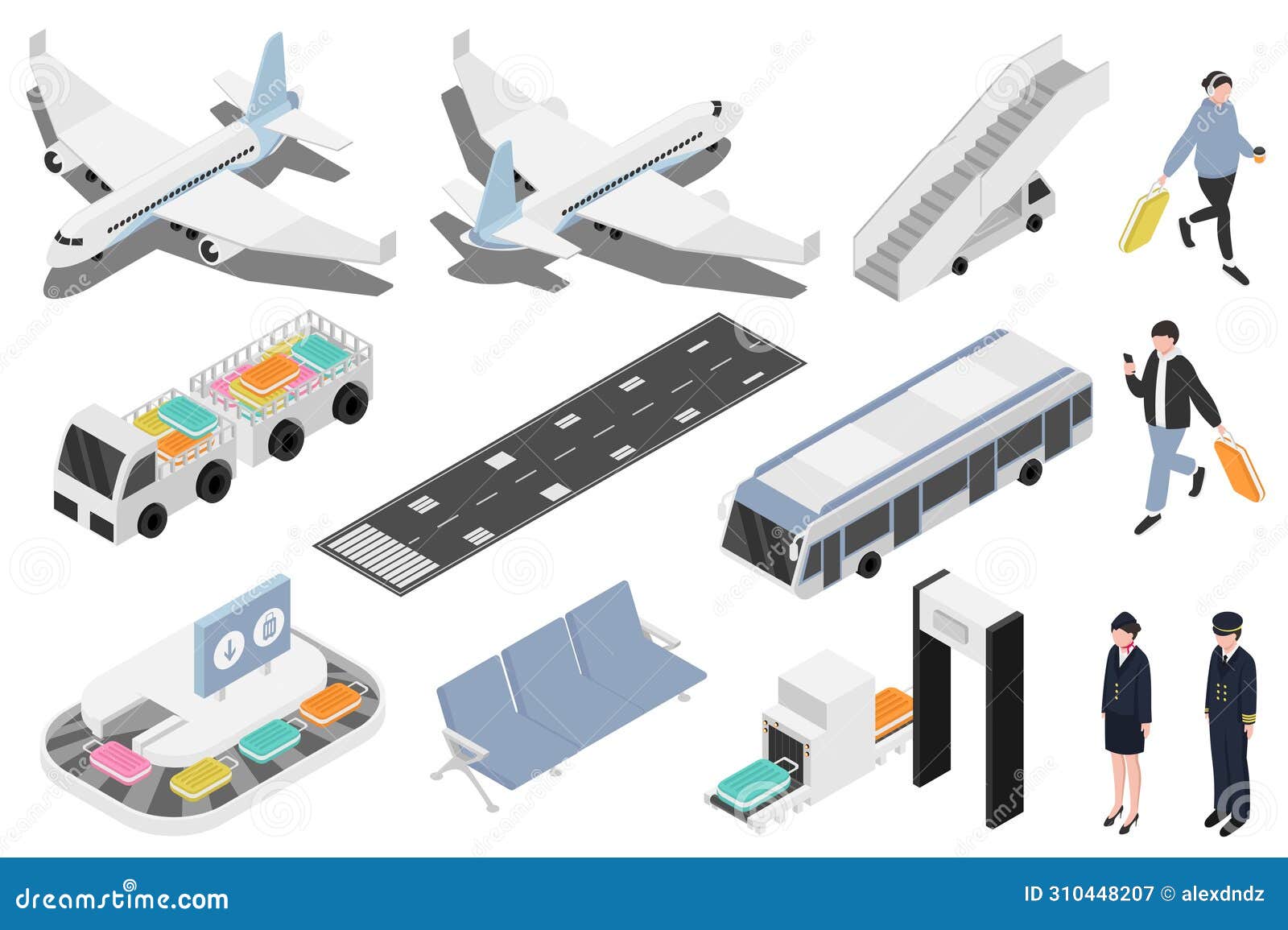 Airport Isometric Elements Constructor Mega Set. Vector Illustration in 3d Isometry Design Stock ...