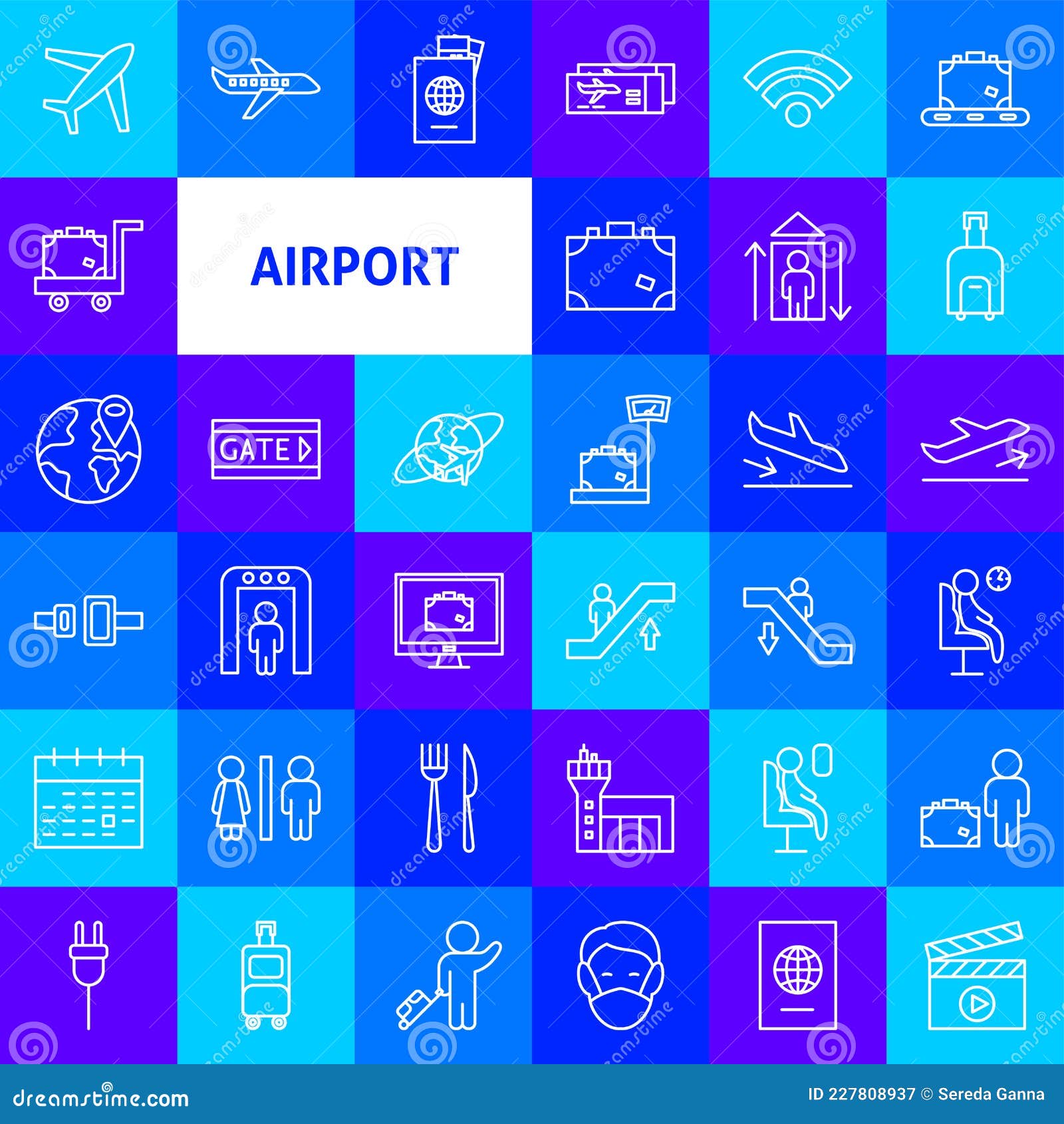 Airport Line Icons stock vector. Illustration of journey - 227808937