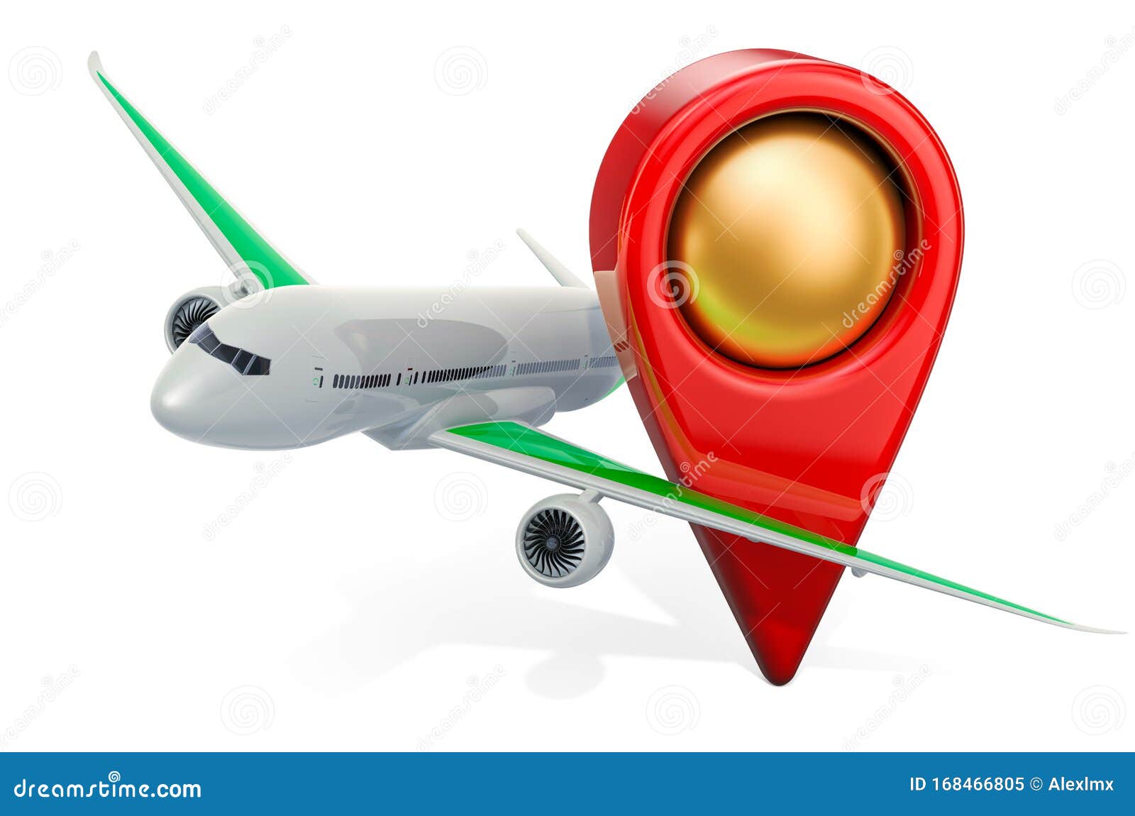 Airport Location Concept. Map Pointer with Airplane, 3D Rendering Stock ...