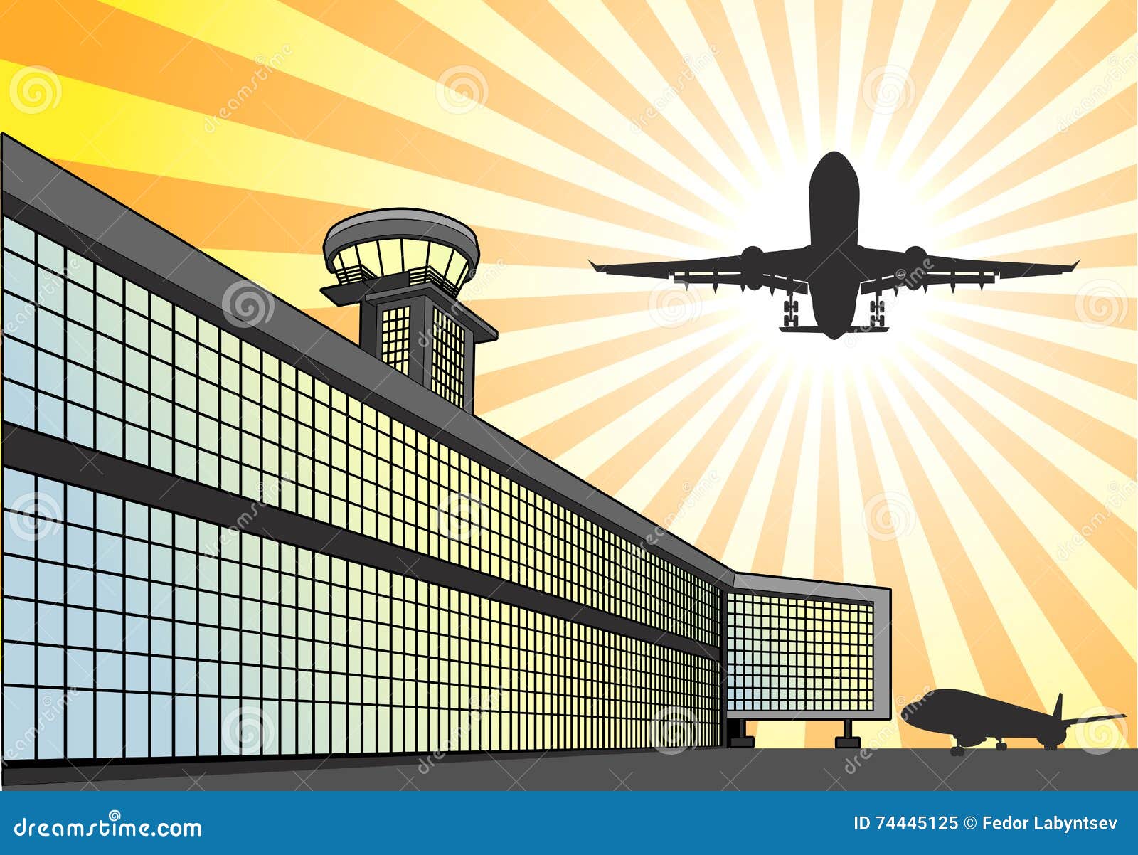 Airport Modern Terminal with a Tower Stock Illustration - Illustration ...
