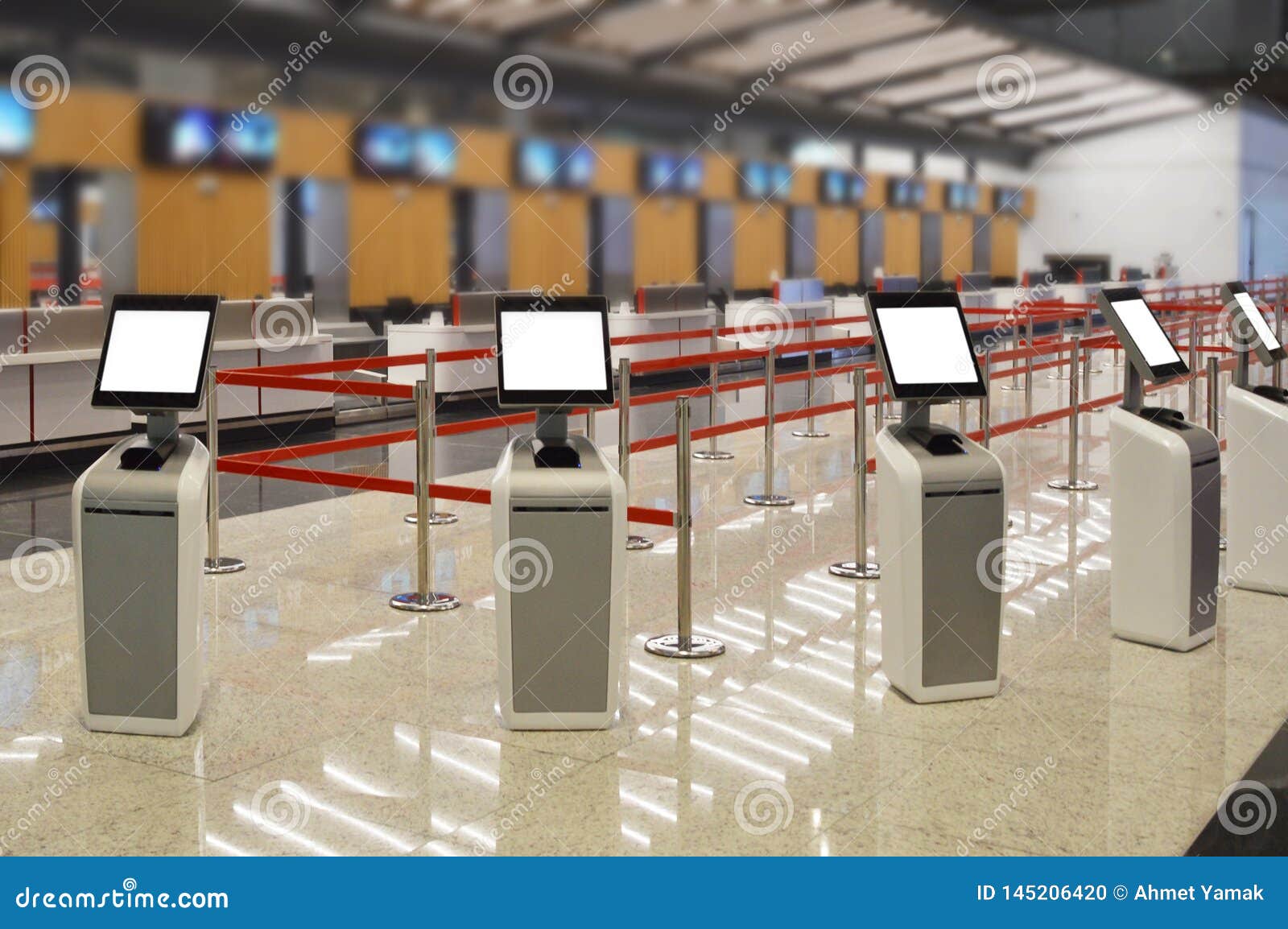 Airport Online Self Check-in Kiosk Stock Photo - Image of checkout ...