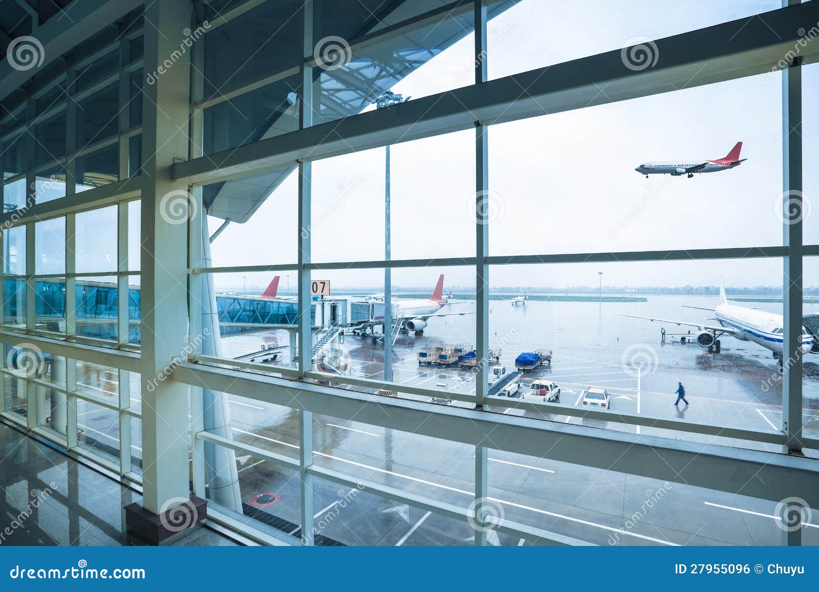 Airport Outside the Window in Rain Stock Photo - Image of scene ...