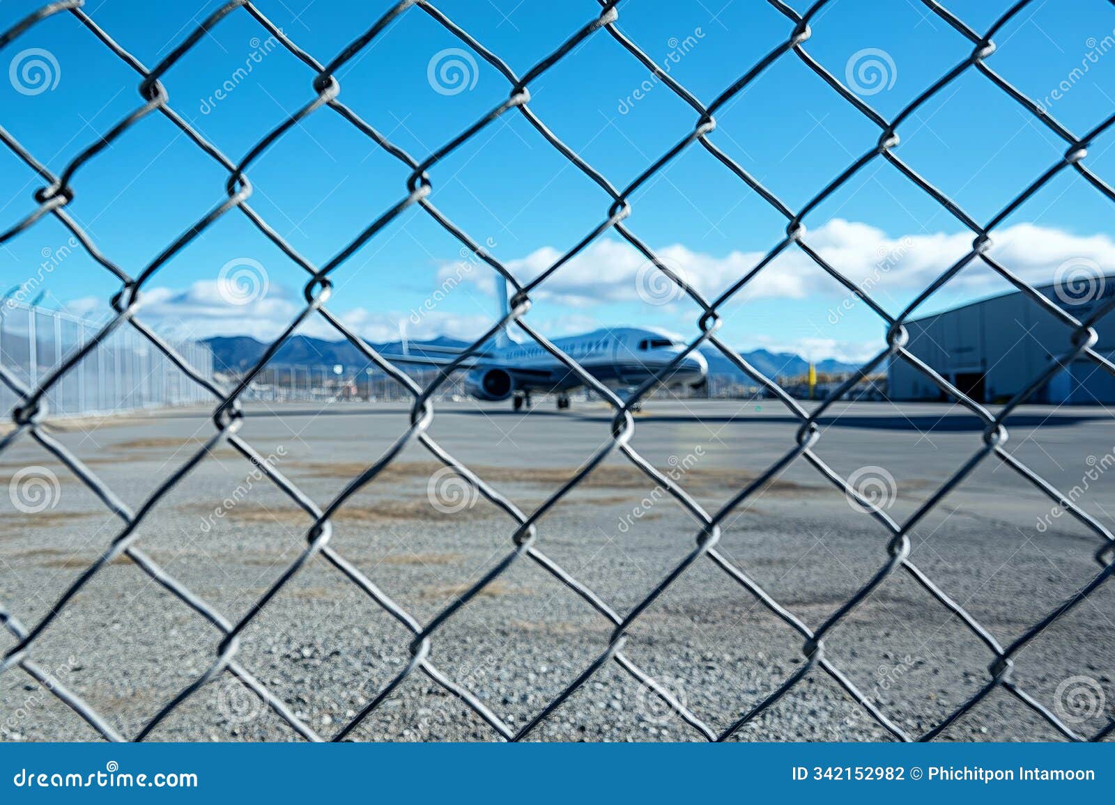 An Airport or Restricted Zone Restricted Area with Chain Fence on White ...