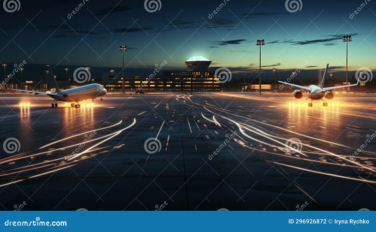 Airport Runway at Sunset, Many Planes Stock Photo - Image of aviation ...