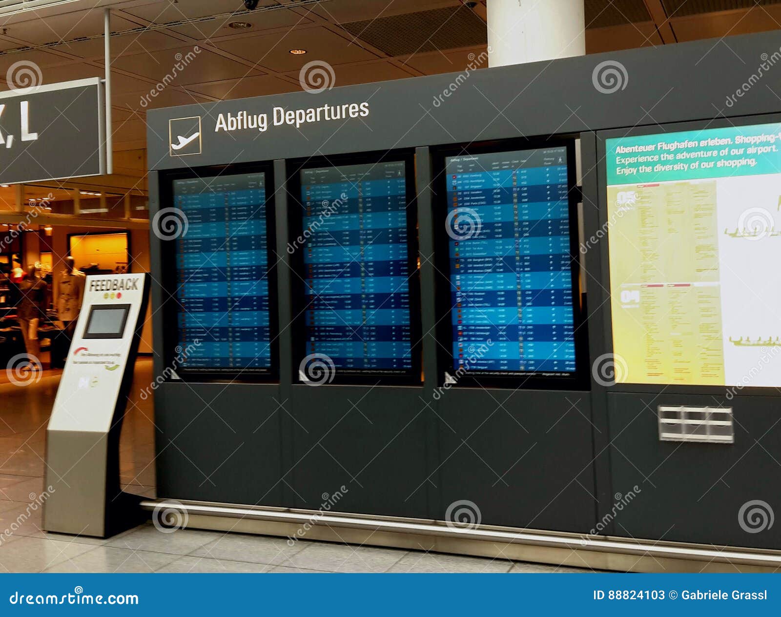 At the Airport. Screen Showing the Departures. Stock Image - Image of ...