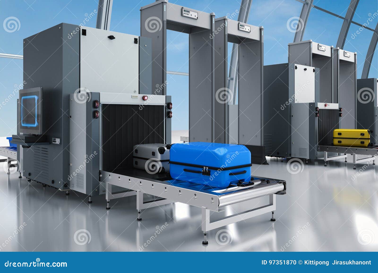 Airport Security Checkpoint Stock Photo - Image of rendering, briefcase ...