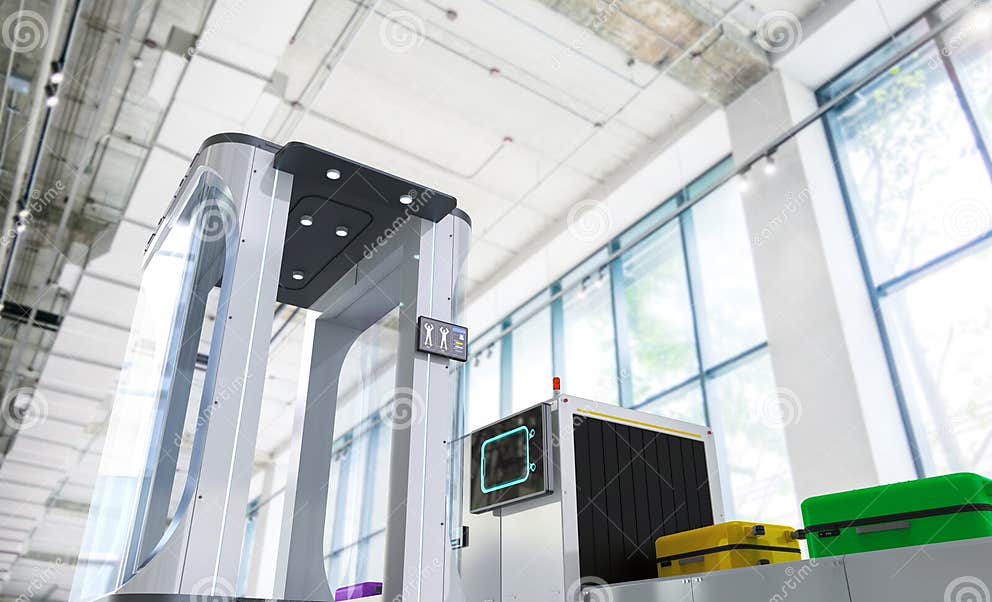 Airport Security Checkpoint with Security Gates and Scanner Machine ...