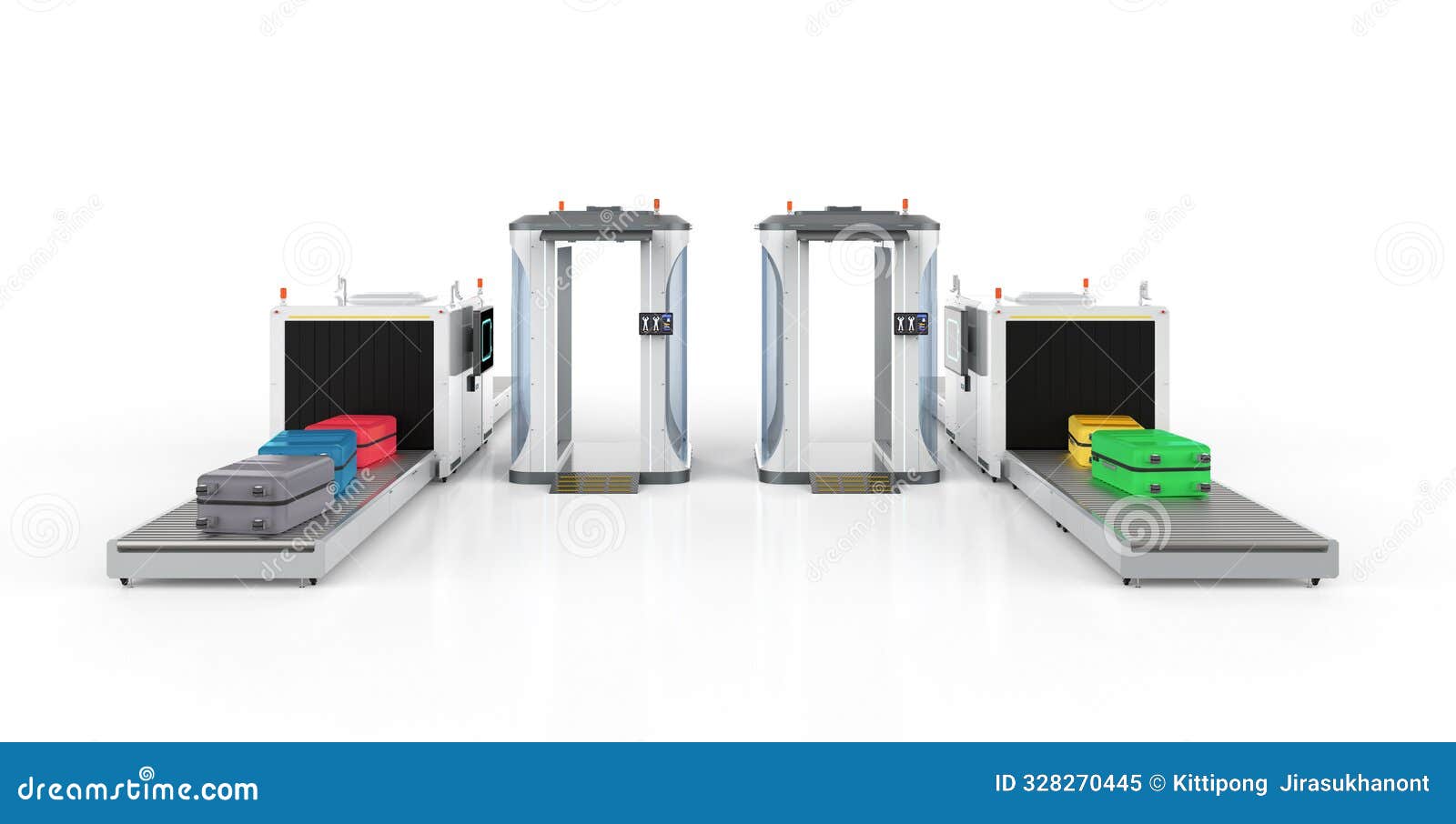Airport Security Checkpoint With Security Gates And Scanner Machine ...
