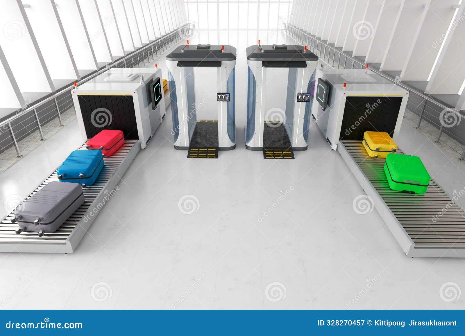 Airport Security Checkpoint with Security Gates and Scanner Machine ...