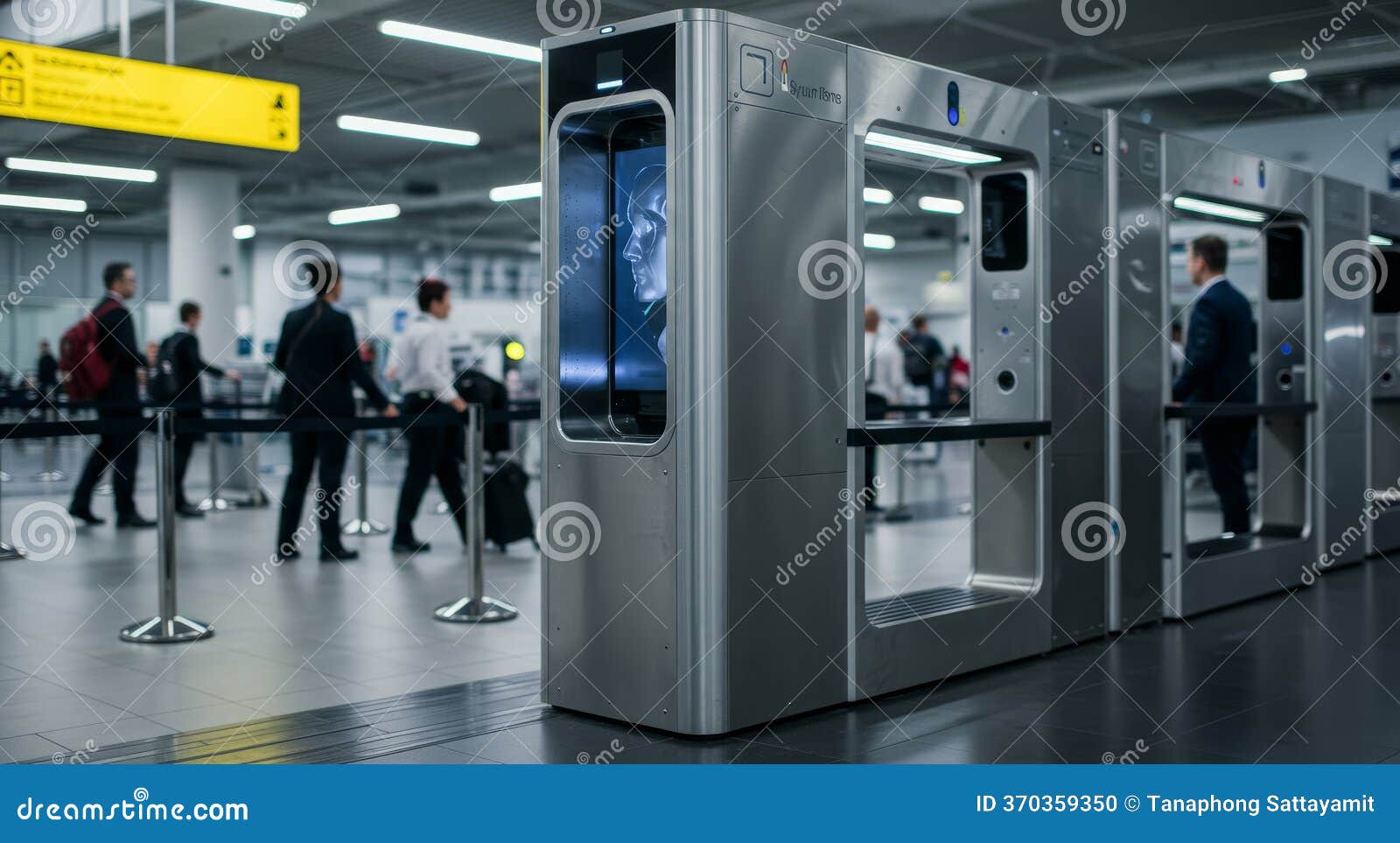 Passengers Identification Facial Recognition Concept People Standing ...