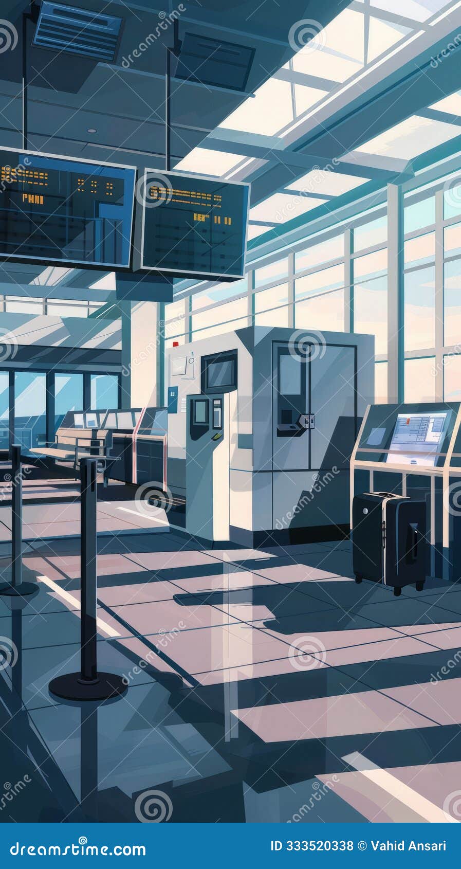 Airport Security Checkpoint with X-Ray Scanner Machine and Luggages ...