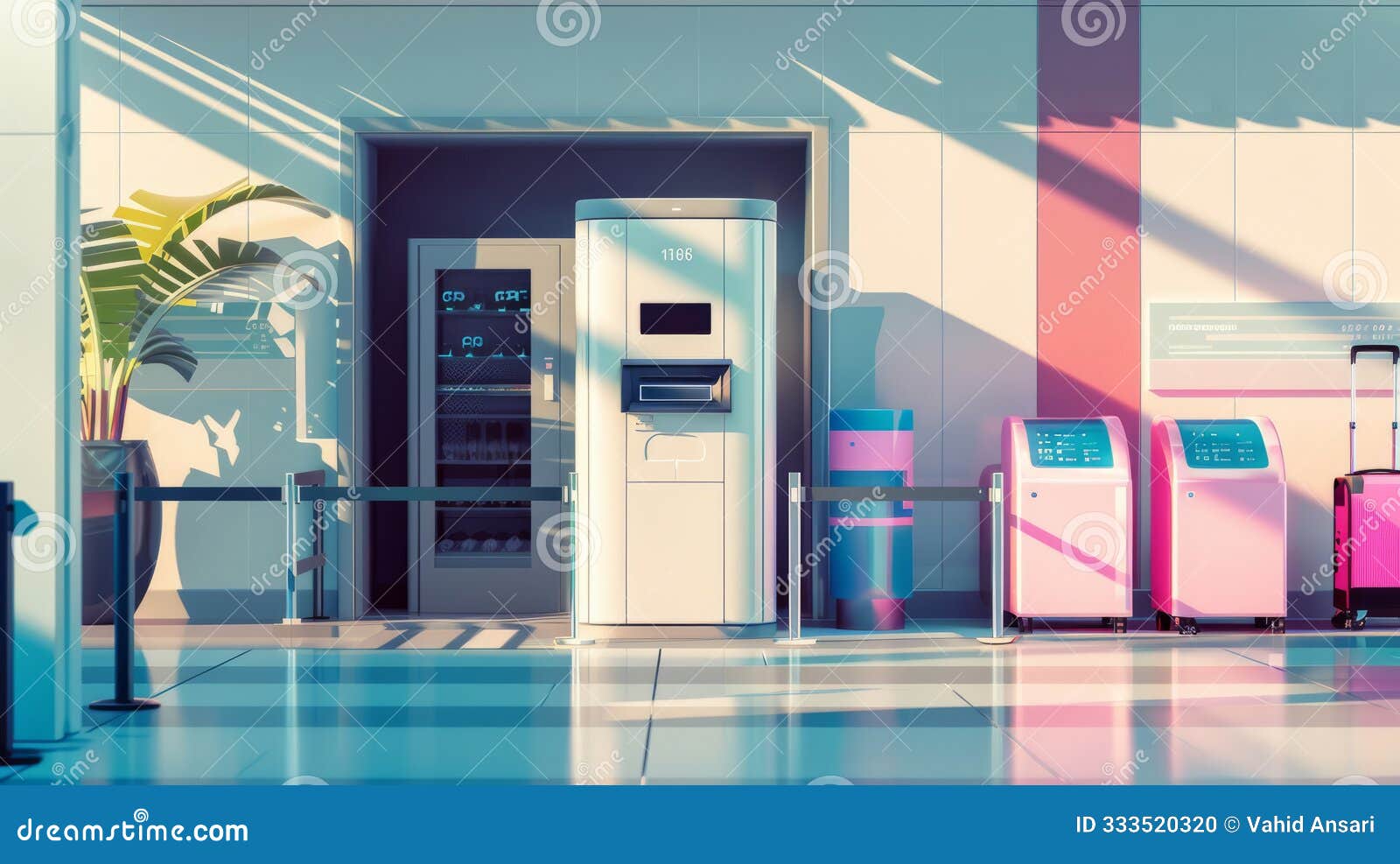 Airport Security Checkpoint with X-Ray Scanner Machine and Luggages ...