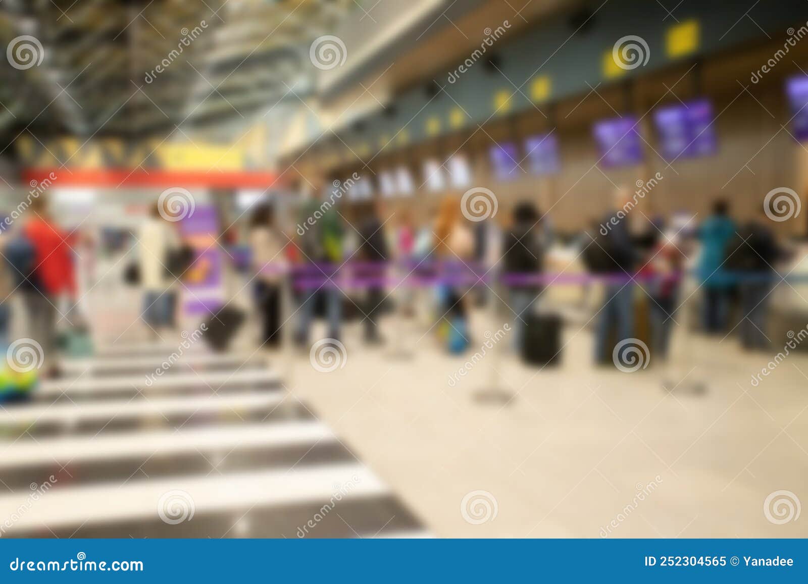 Airport Terminal Check-in Counter with Passengers Hall Blurred ...