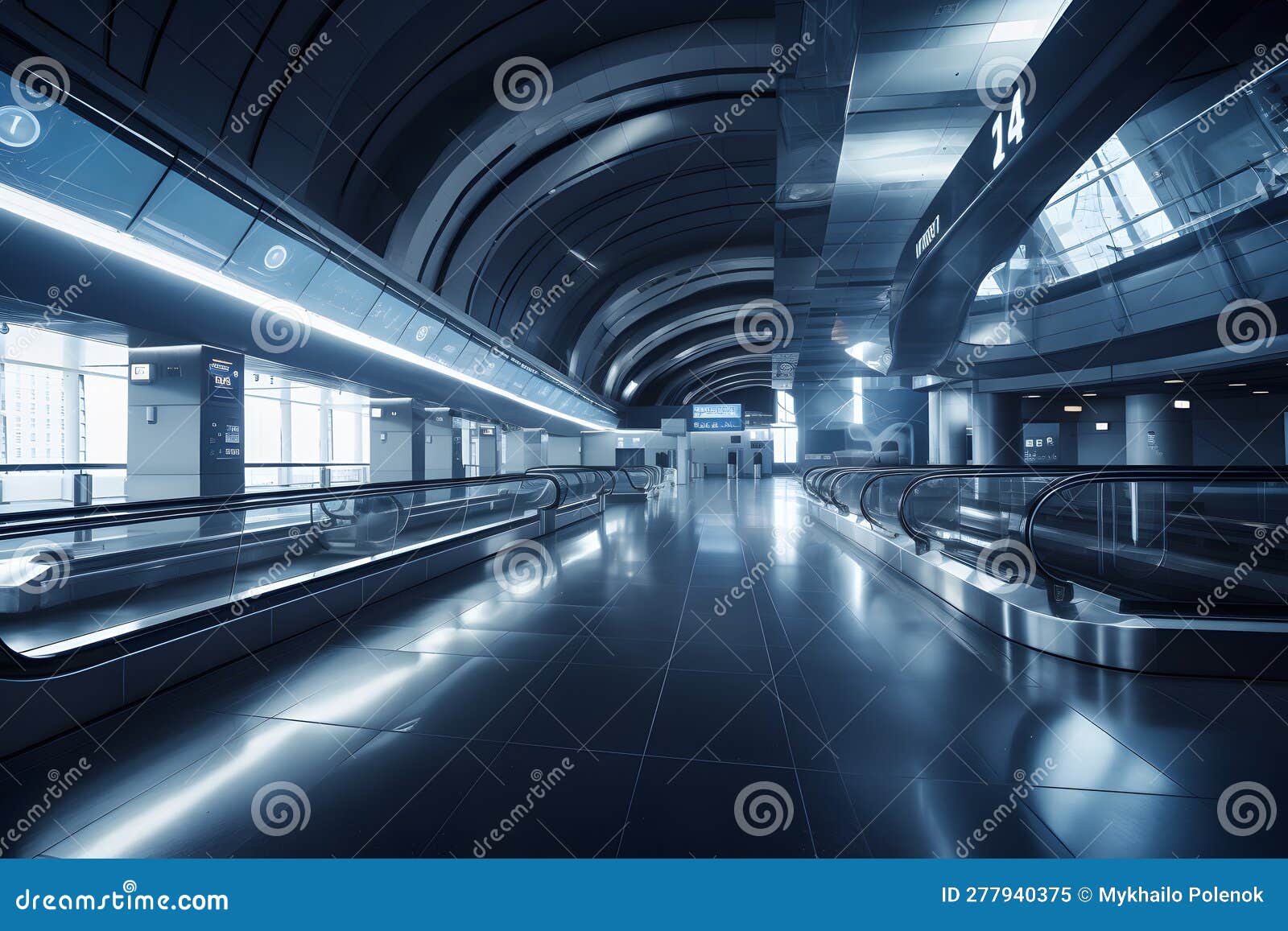 Airport Terminal Escalator. Neural Network AI Generated Stock Image ...