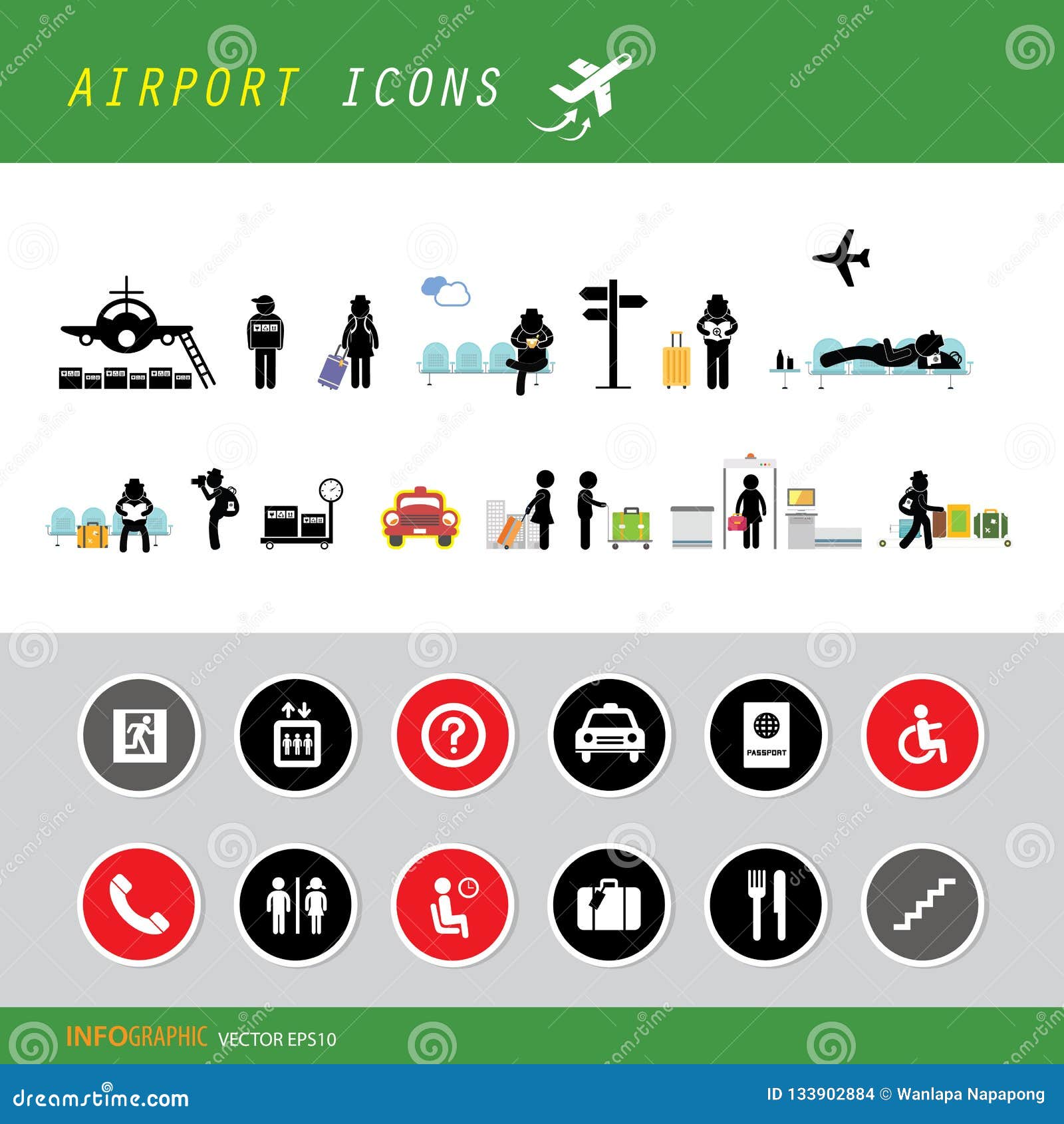 Airport terminal icon set stock vector. Illustration of plane - 133902884