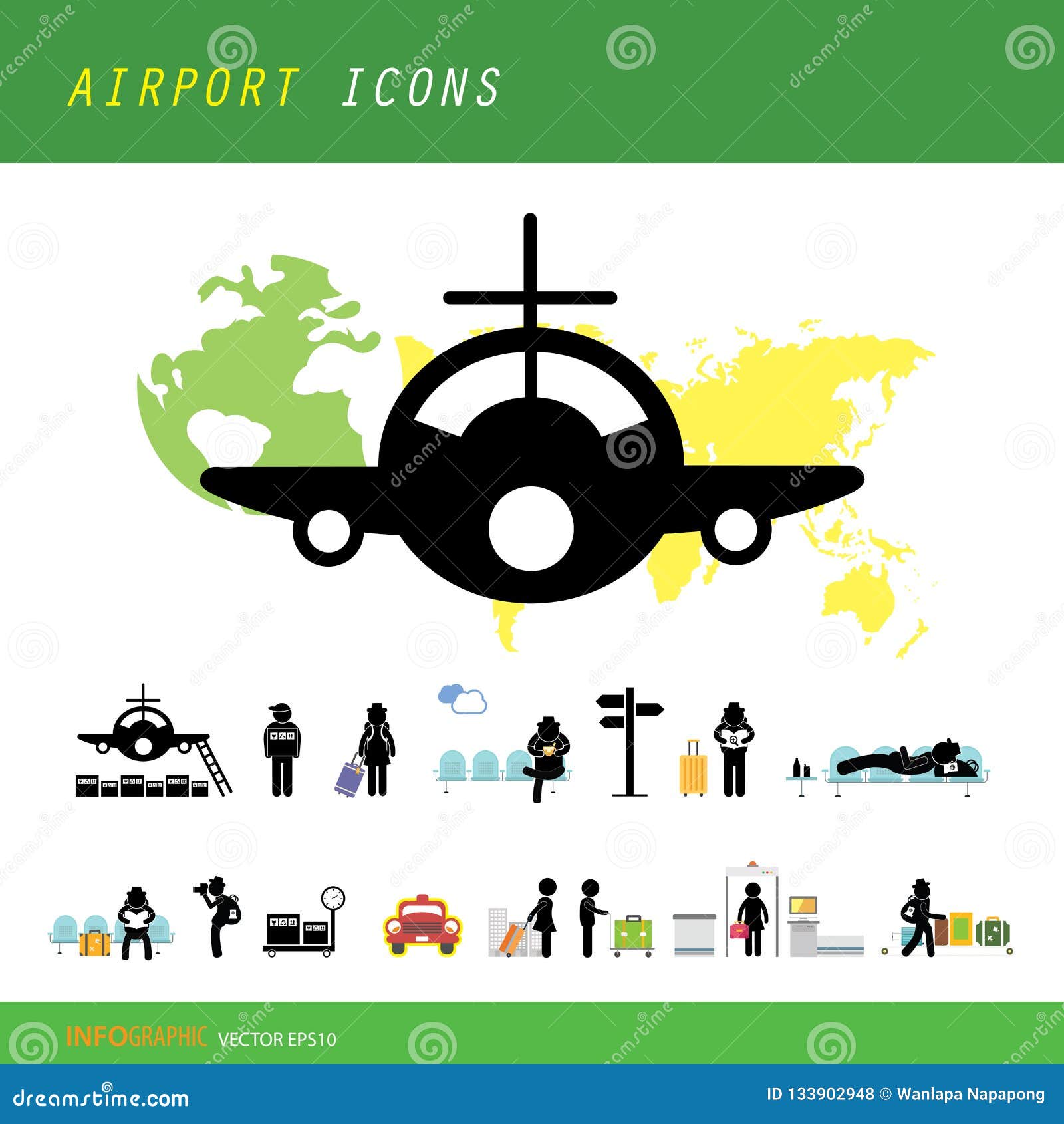 Airport terminal icon set stock vector. Illustration of international ...