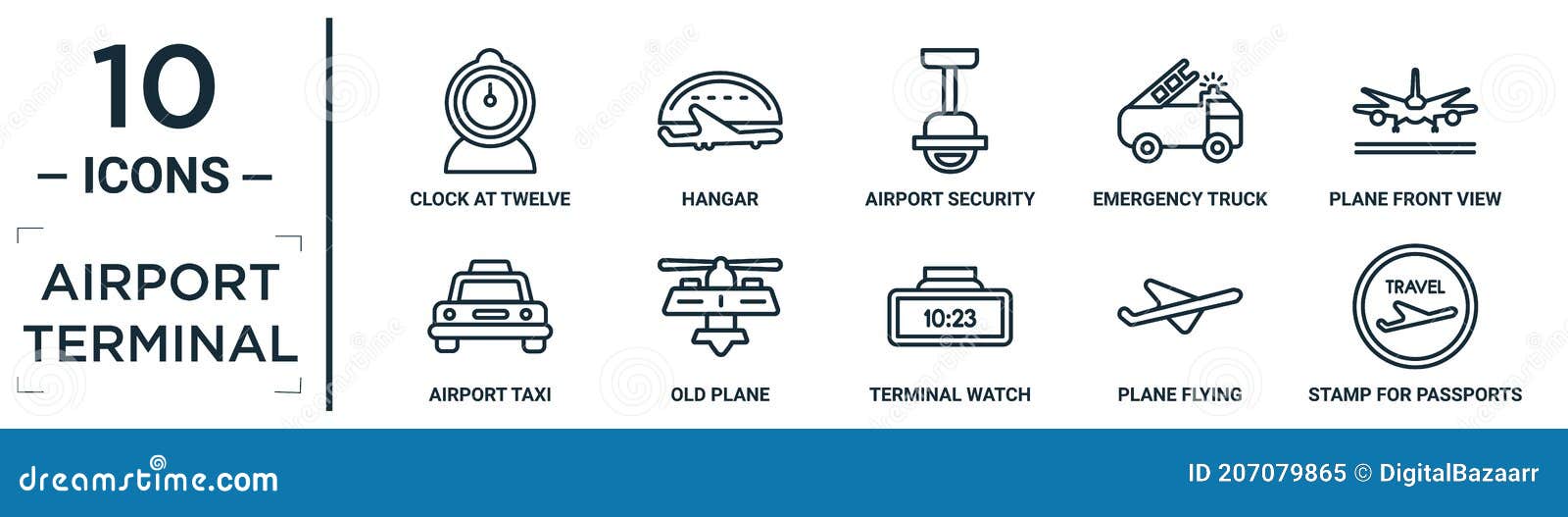 Airport.terminal Linear Icon Set Stock Vector - Illustration of ...