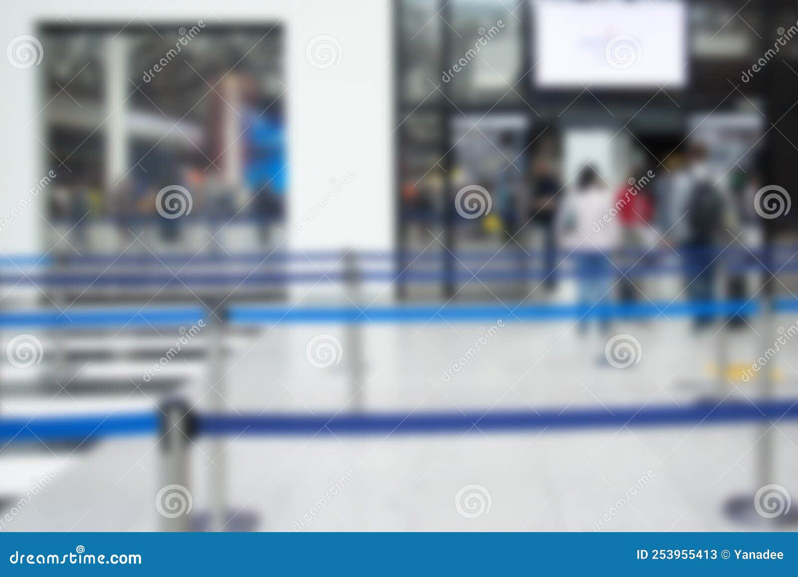 Airport Terminal Passport Control Separating Tape Background Blurred ...