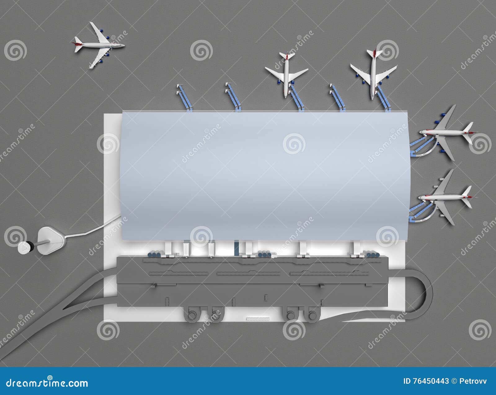 Airport Top View. Terminal Building And Civil Aircraft Airport Runway ...