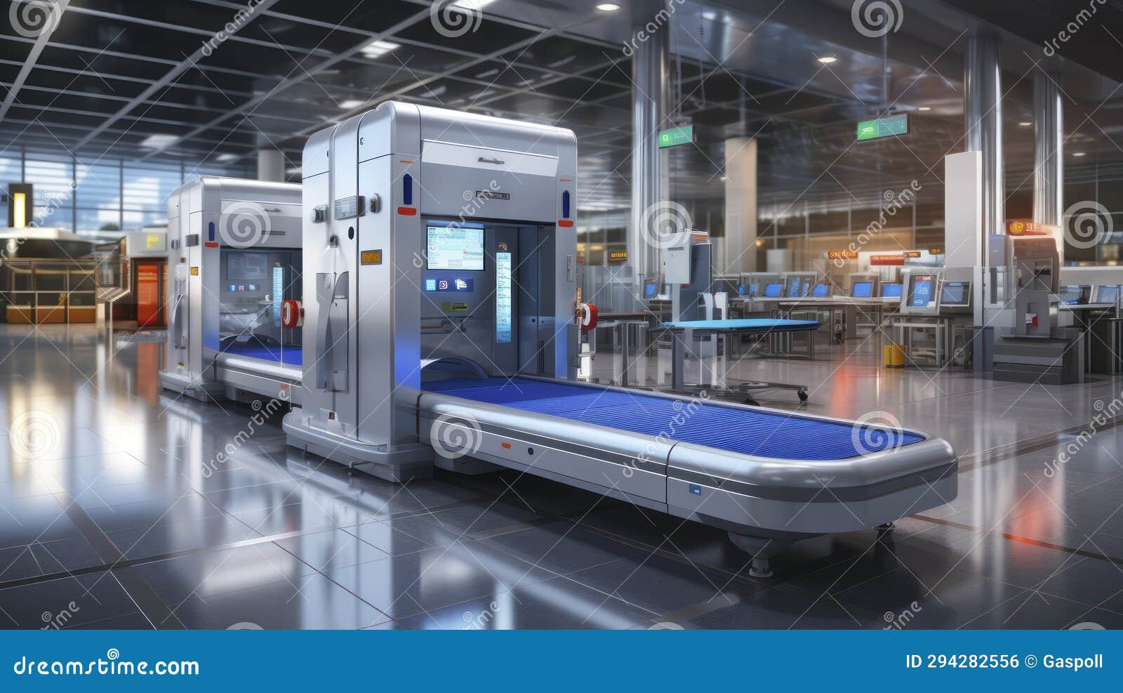Airport Vigilance - Front View of Airport Security Checkpoint with X ...