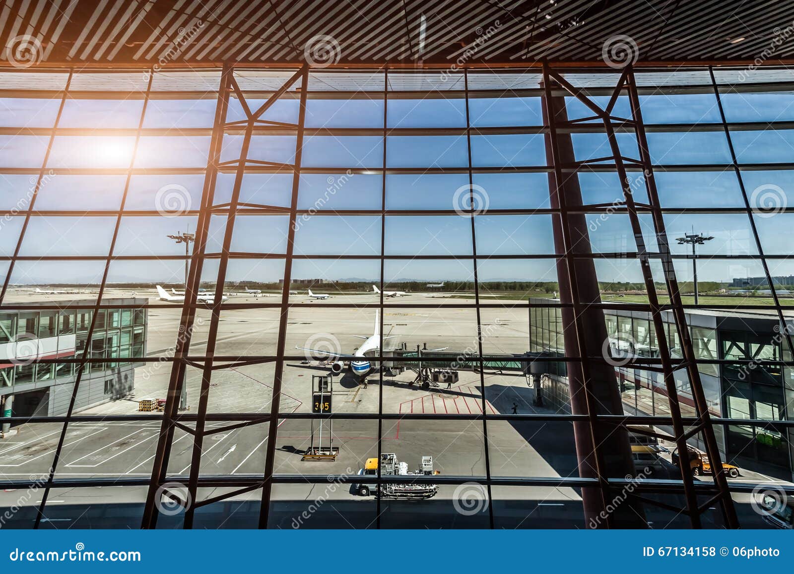 Airport Windows and Airplane at Sunset Stock Photo - Image of inside ...