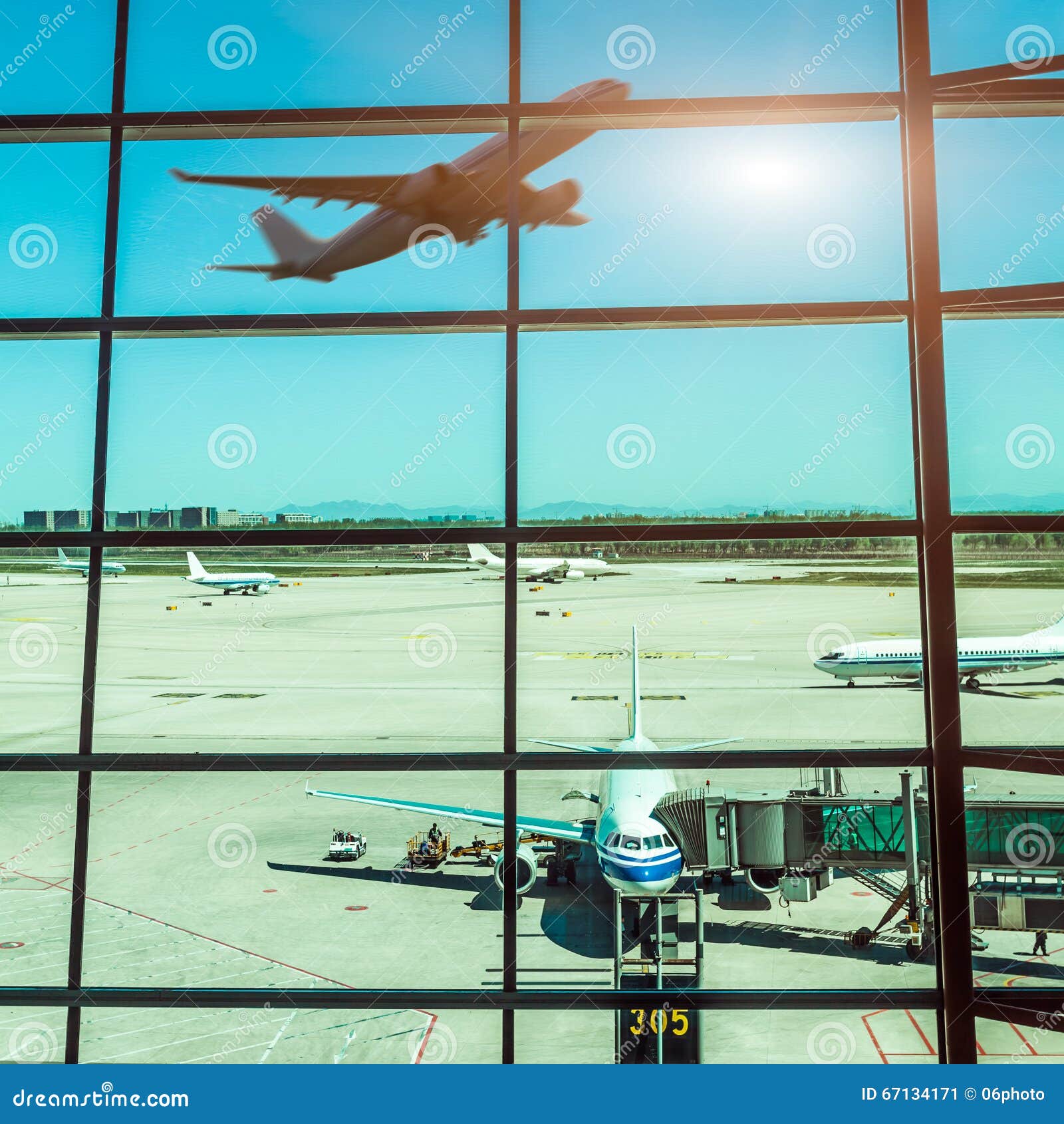 Airport Windows and Airplane at Sunset Stock Image - Image of ...