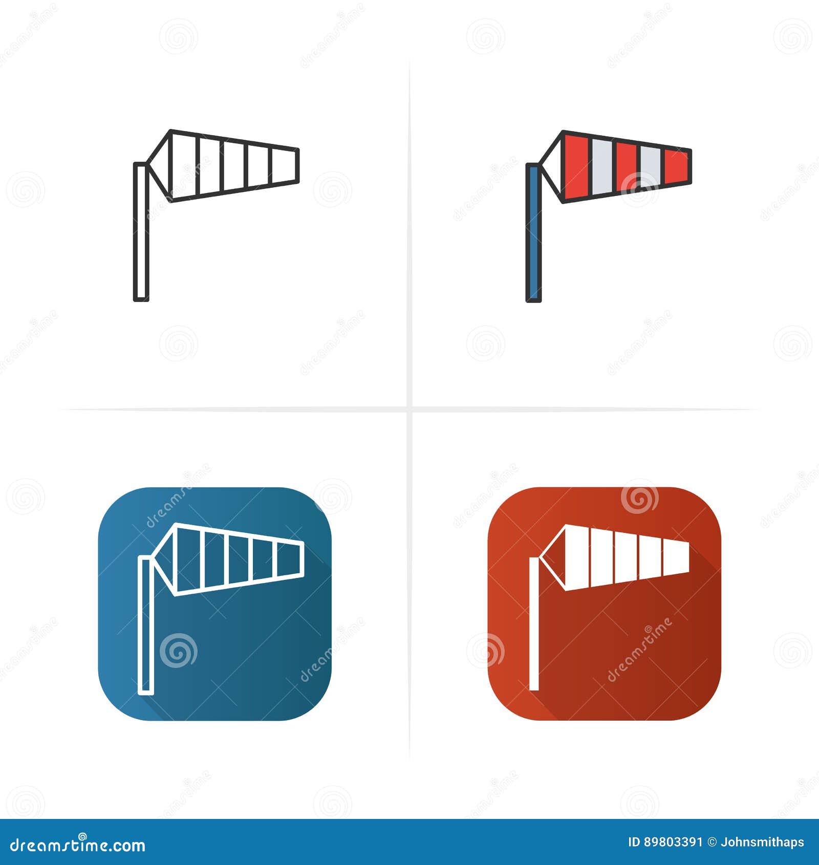 Airport Windsock Icon. Flat Design, Linear and Color Styles. Vector ...