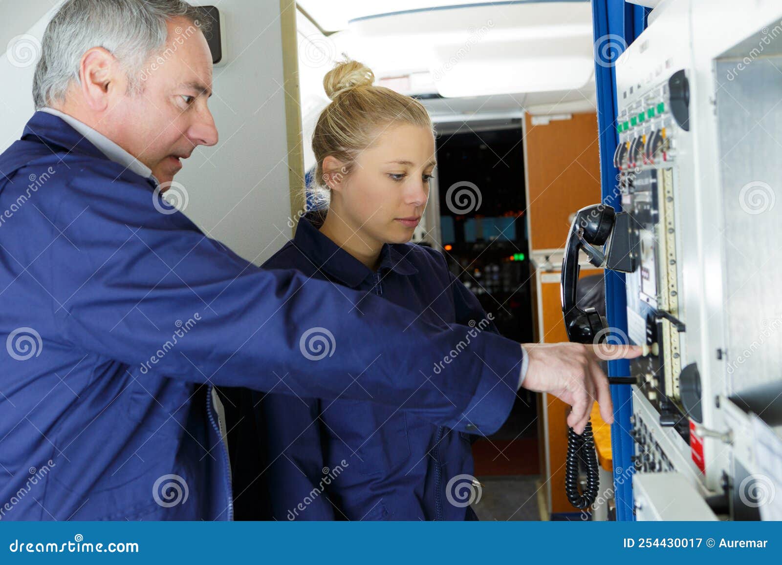 Airport Workers Inside Airplane Stock Image - Image of preflight ...