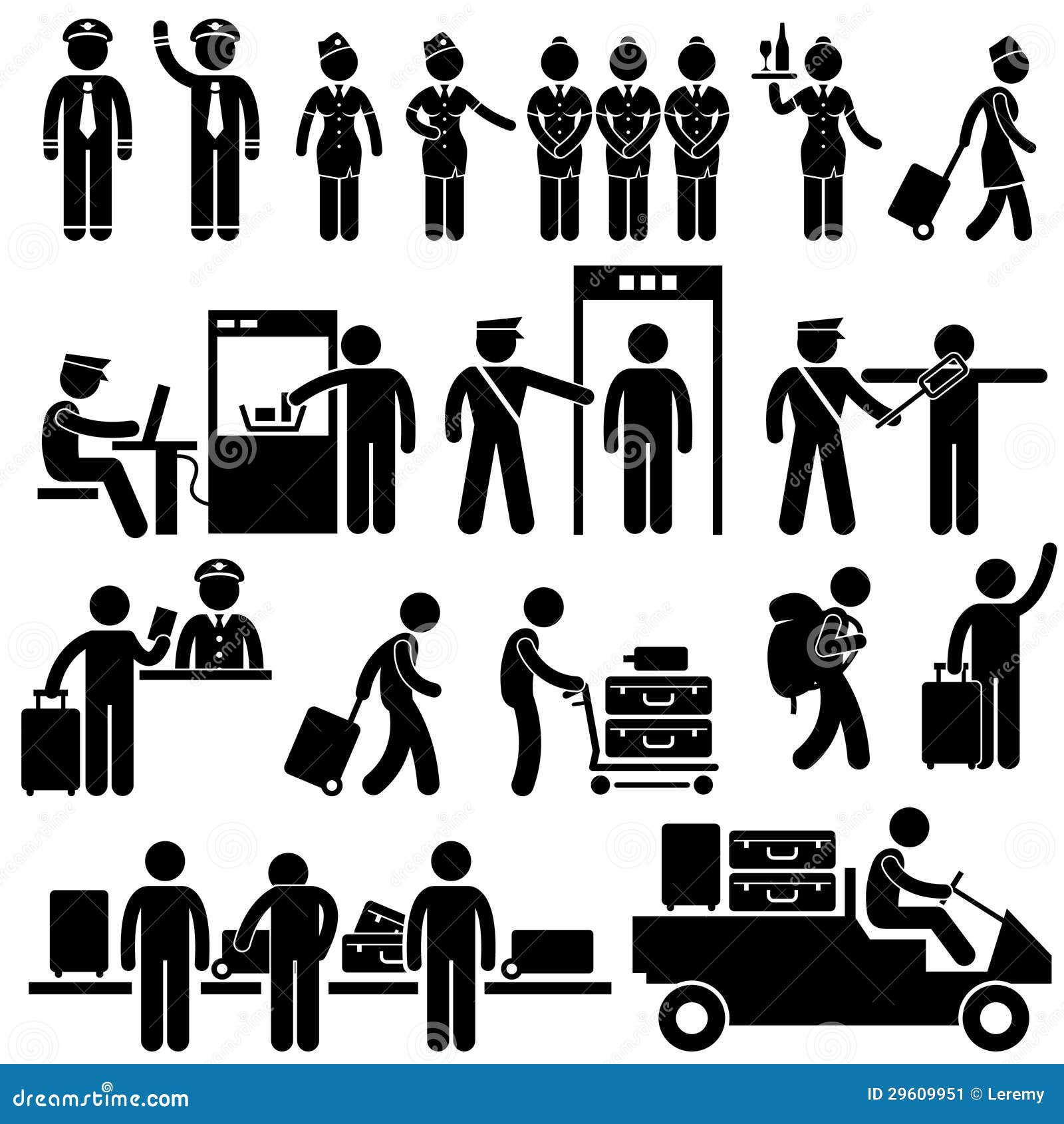 Airport Workers and Security Pictograms Stock Vector - Illustration of ...